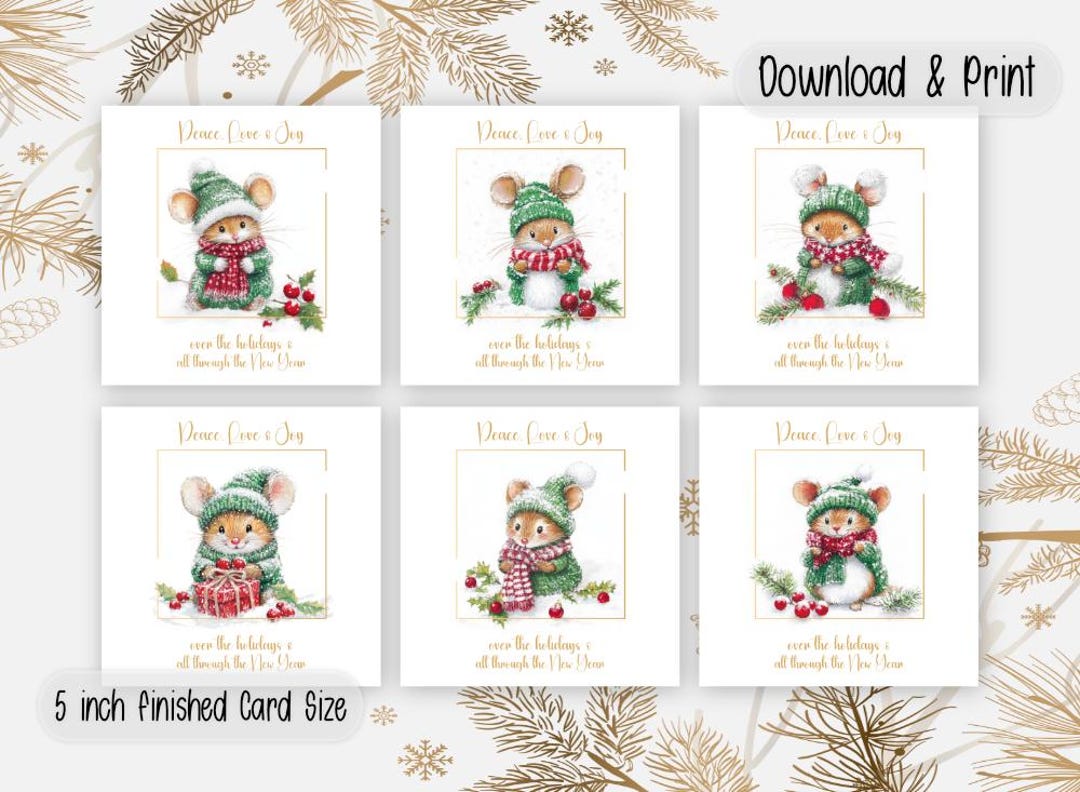 Christmas Mouse Set 1 5x5 | Exclusive Print, Cut & Fold Christmas Cards ...