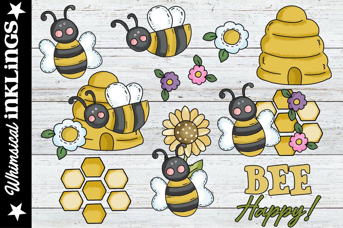 Bee Happy Clip Art Commercial Use Clipart Digital Image - Etsy