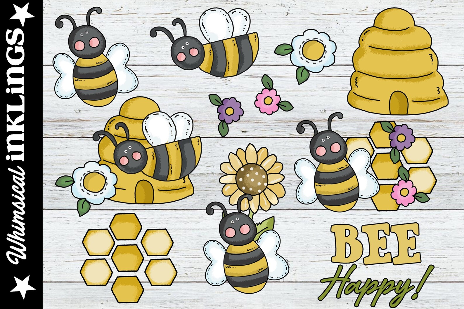 Bee Happy Clip Art Commercial Use Clipart Digital Image - Etsy