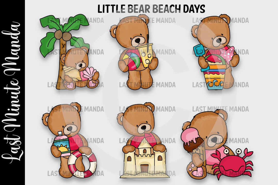 Little Bear Beach Days Clip Art, Commercial Use, Clipart, Digital Image ...