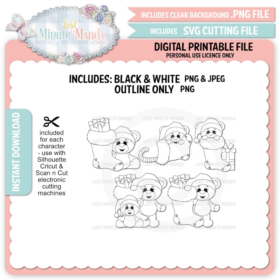 Christmas Bears Digital Stamps PNG JPEG & SVG Formats - Etsy