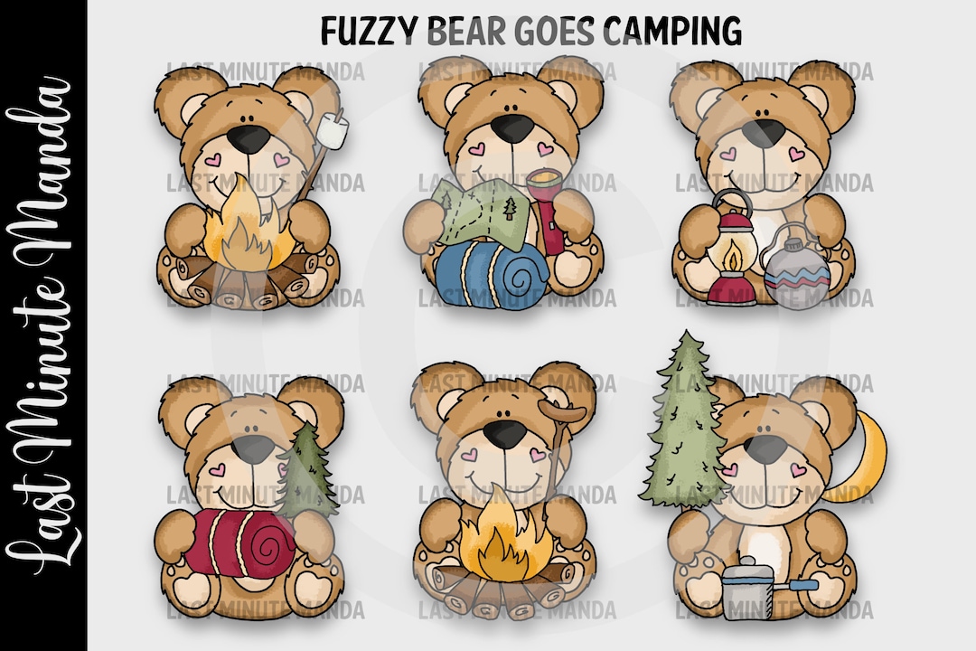 Fuzzy Bear Goes Camping Clip Art, Commercial Use, Clipart, Digital ...