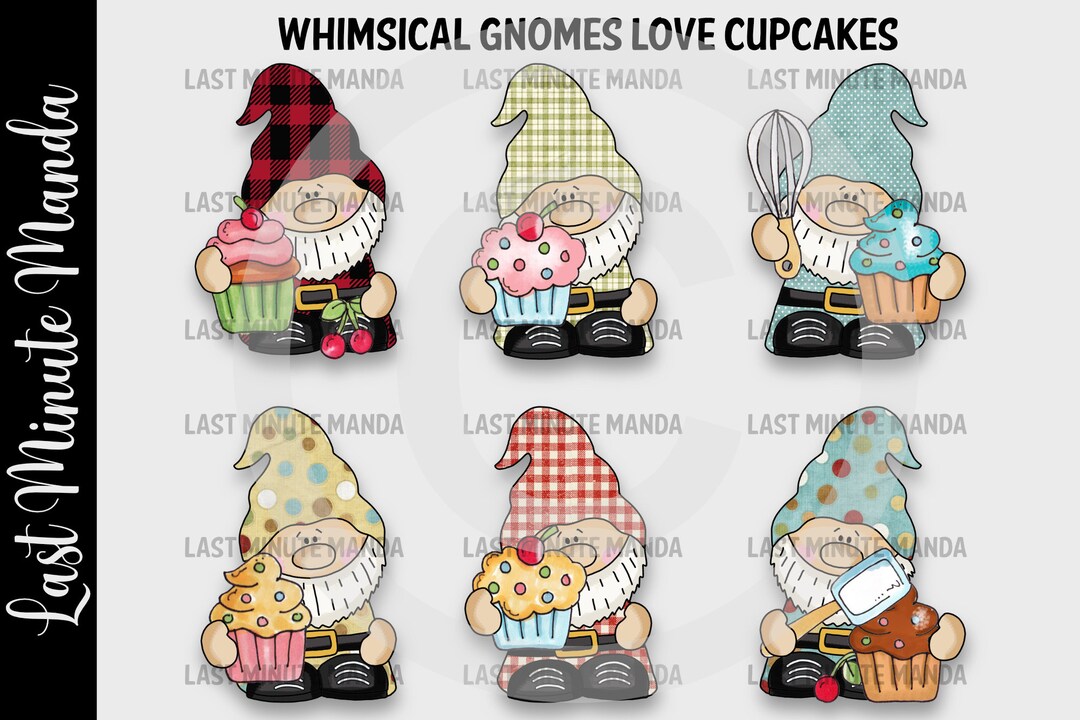 Whimsical Gnome Love Cupcakes Clip Art, Commercial Use, Clipart ...
