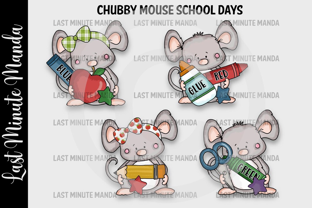 Chubby Mouse School Days Clip Art, Commercial Use, Clipart, Digital ...