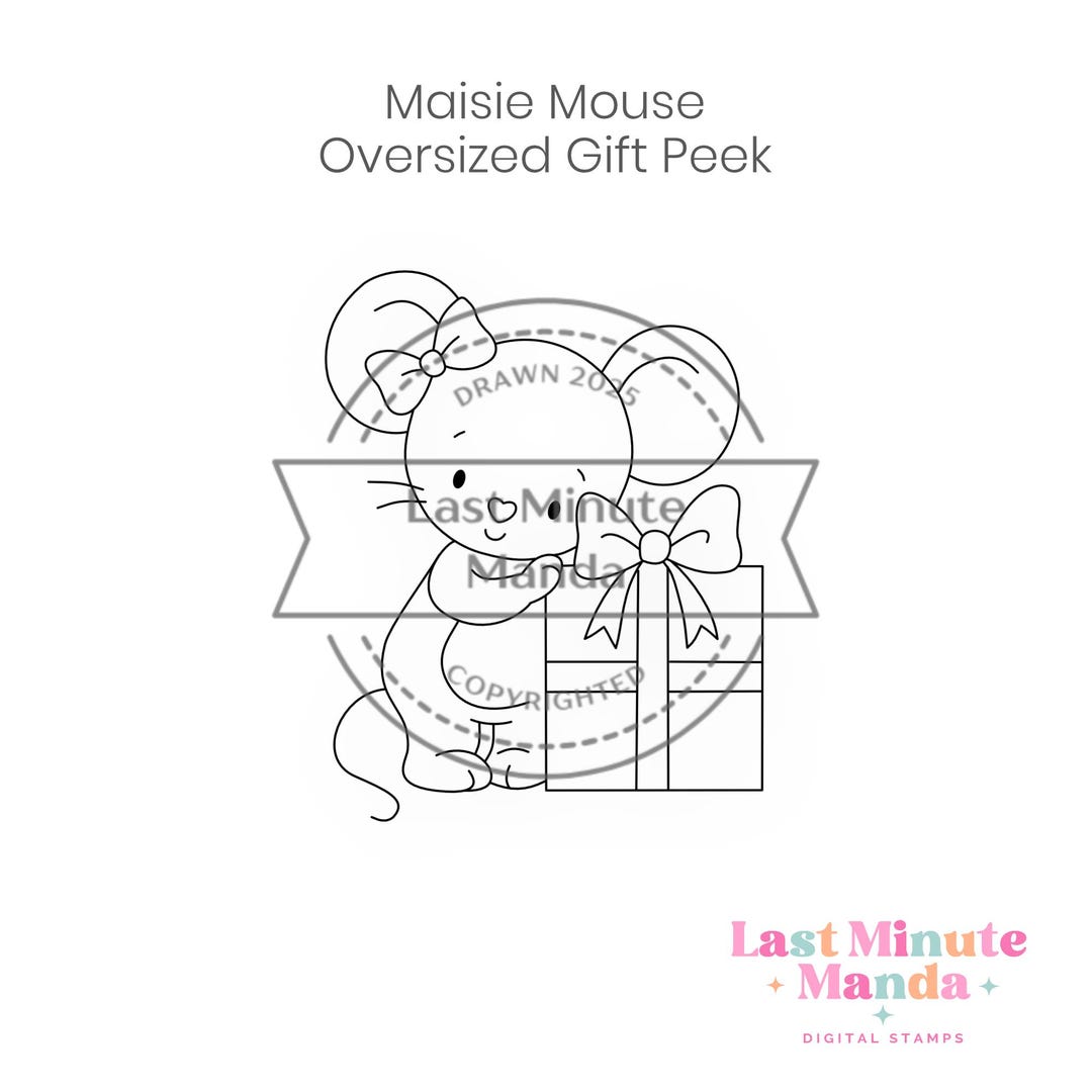 Maisie Mouse Christmas Digi Stamp – Oversized Gift Peek (digital ...