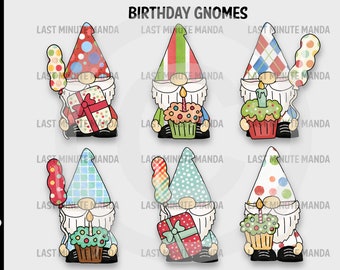 Watercolor Birthday Gnomes Clipart Bundle, Birthday Decoration Png ...