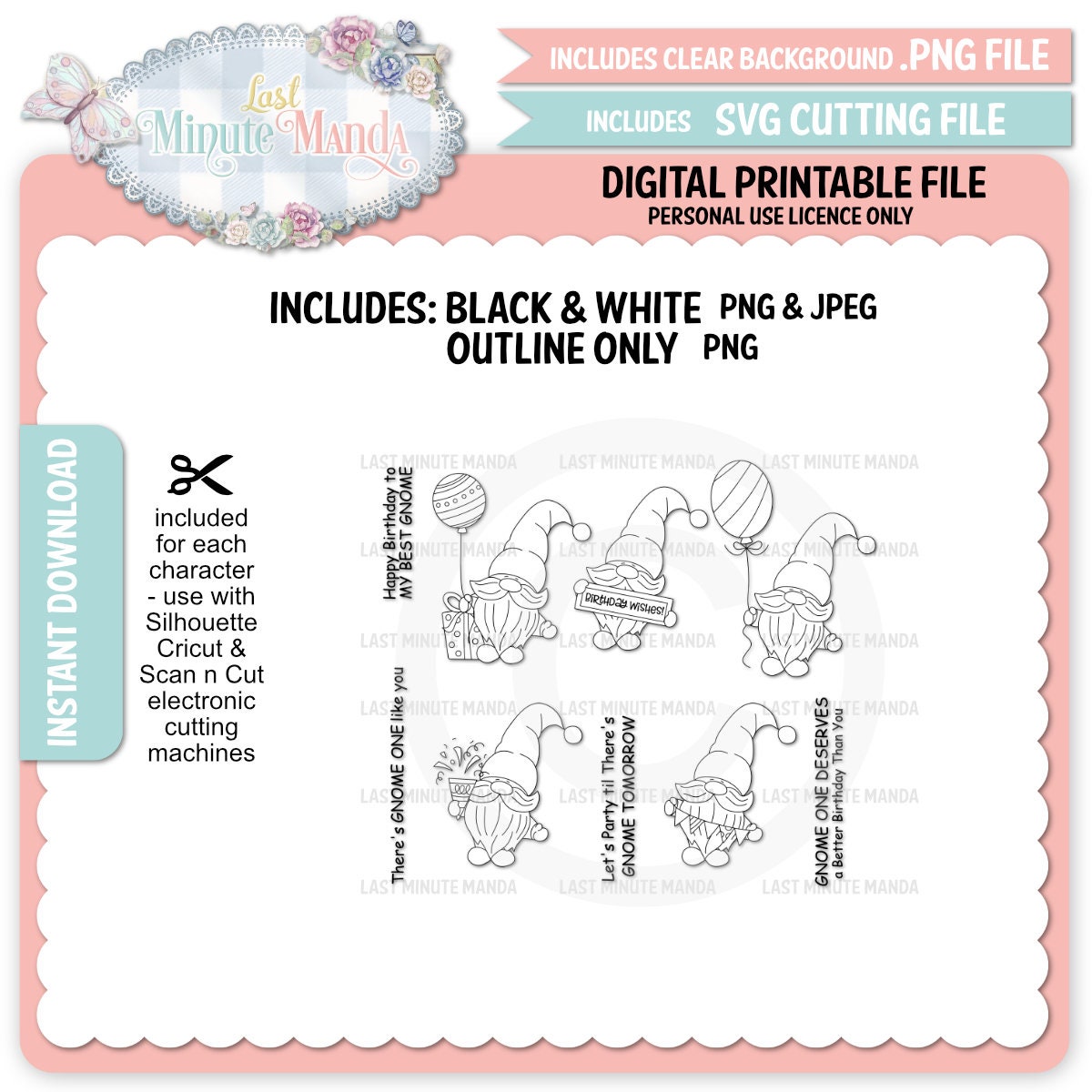 Whimsical Birthday Gnomes Digital Stamp Set 1 PNG JPEG & SVG Formats - Etsy