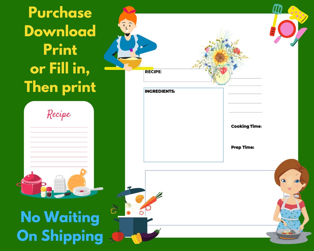 Editable Recipe Page Template PDF'S, Editable Recipe Adobe PDF, Recipe ...