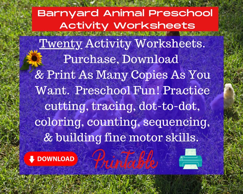 Barnyard Animal Activity Worksheets: Cutting, Tracing, Coloring (PDF ...
