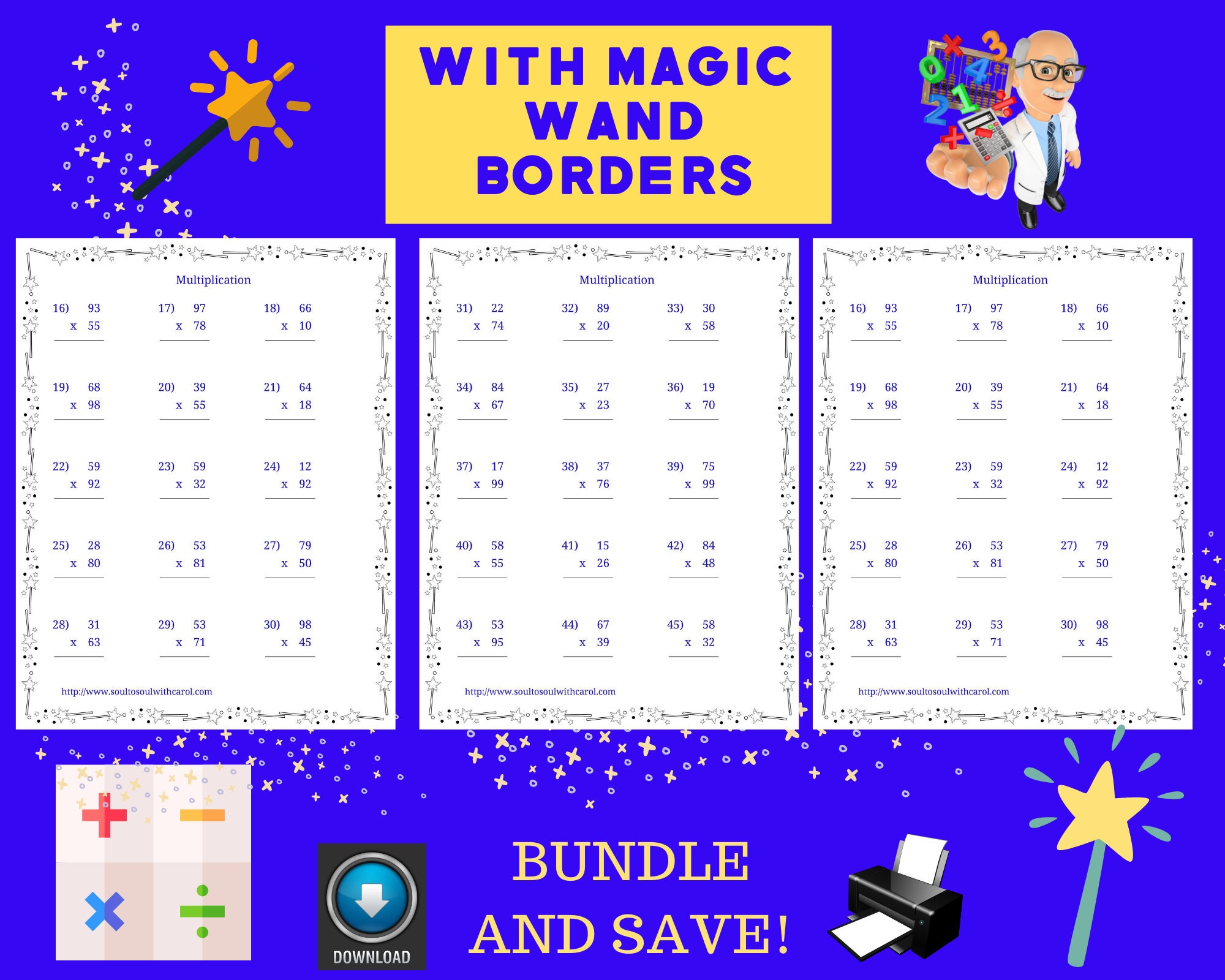 Math Worksheet Bundle / 300 Multiplication Problems Plus Answers ...