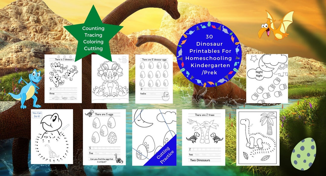 30 Dinosaur Printable Pages for Pre-k/kindergarten Homeschooling ...