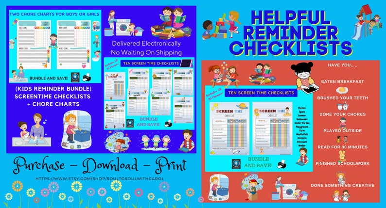 Kids Reminder Checklist Bundle! Two Chore Charts and Ten Screen Time ...