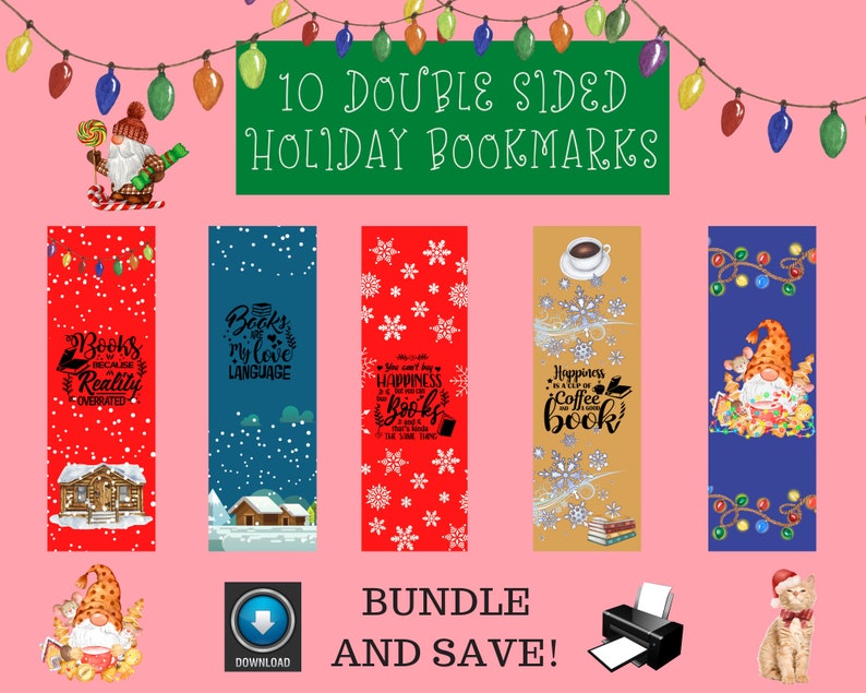 Christmas Printable Bookmarks: Double-sided Holiday Designs (PDF) - Etsy
