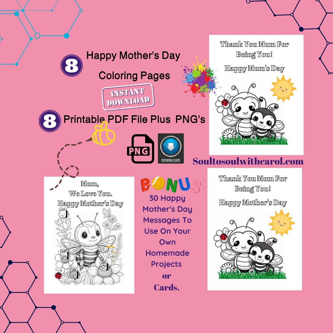 Printable Mother's Day Mom/mum Bee Coloring Pages - Etsy