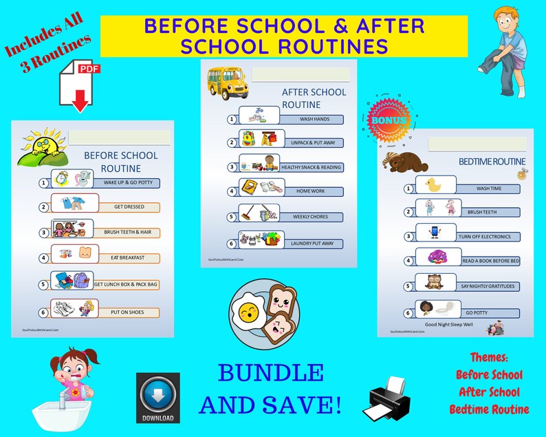 Kids Before and After School Routine / Bedtime Routine / PDF Printables ...
