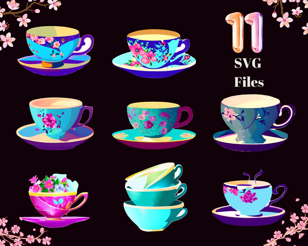 Coffee Tea SVG, Ai Art - (11 SVG Files), Teacup Floral, Coffee Cups ...