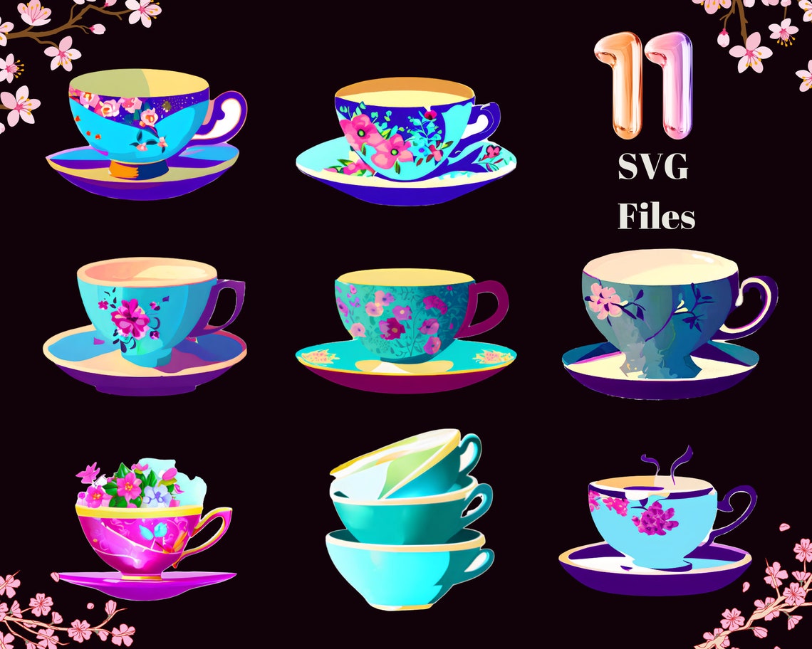 Coffee Tea SVG, Ai Art 11 SVG Files, Teacup Floral, Coffee Cups, Teacup ...