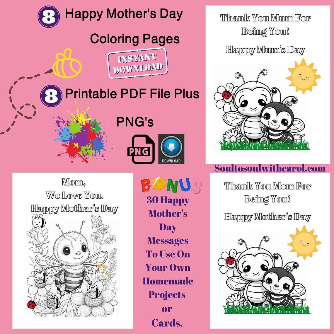 Printable Mother's Day Mom/mum Bee Coloring Pages - Etsy