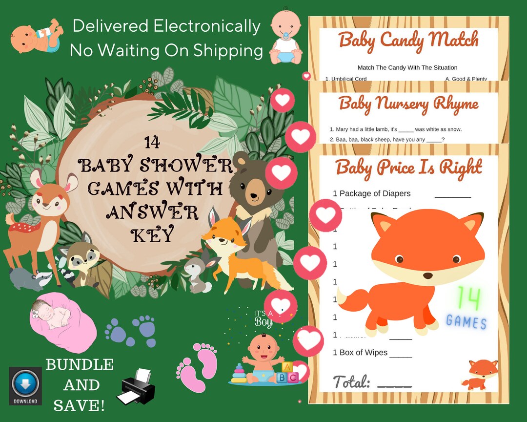 Baby Shower Games With Woodland Fox Border, Printable Baby Shower Games ...