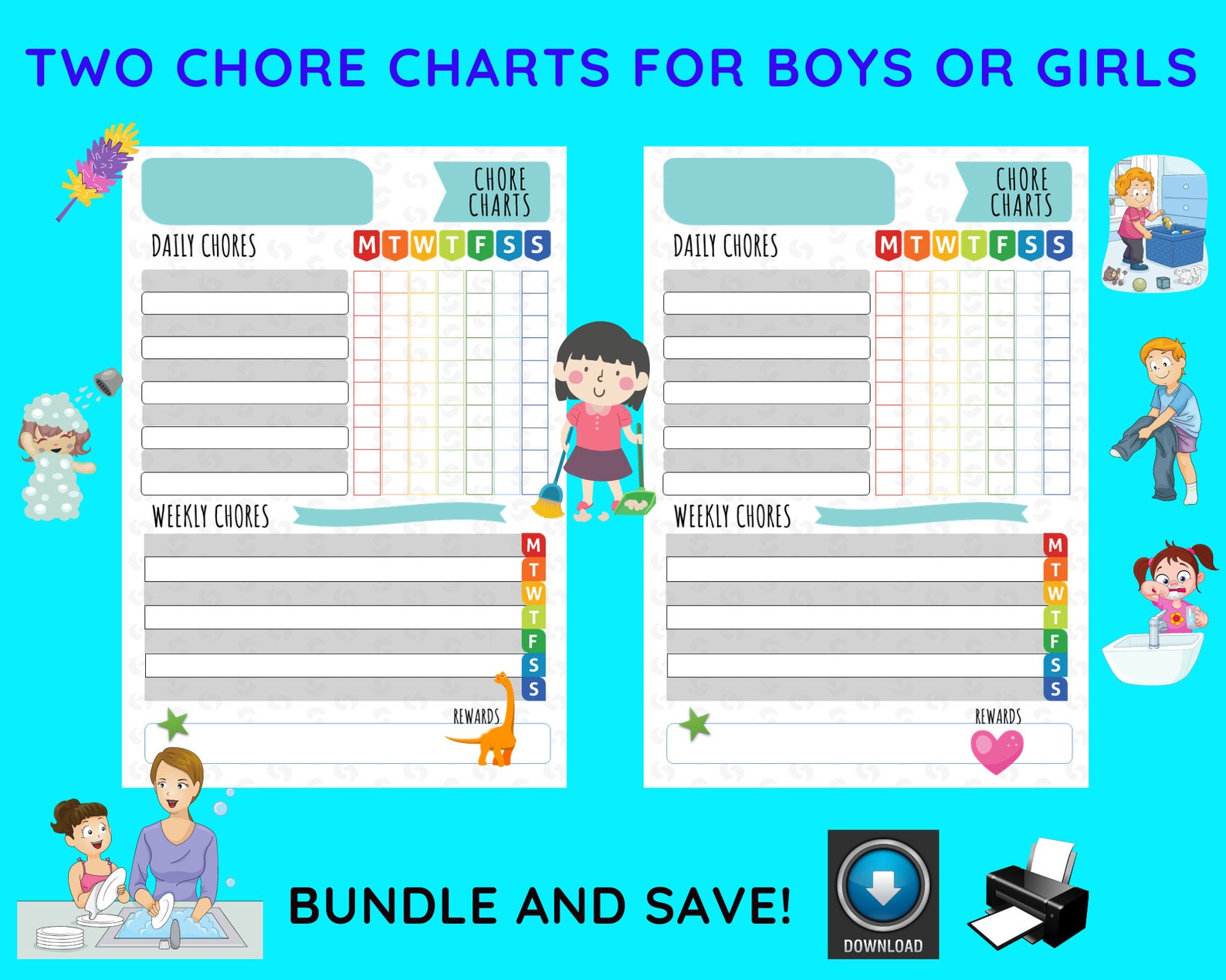 Chore Charts for Boys and Girls / Responsibility Charts / Elementary ...