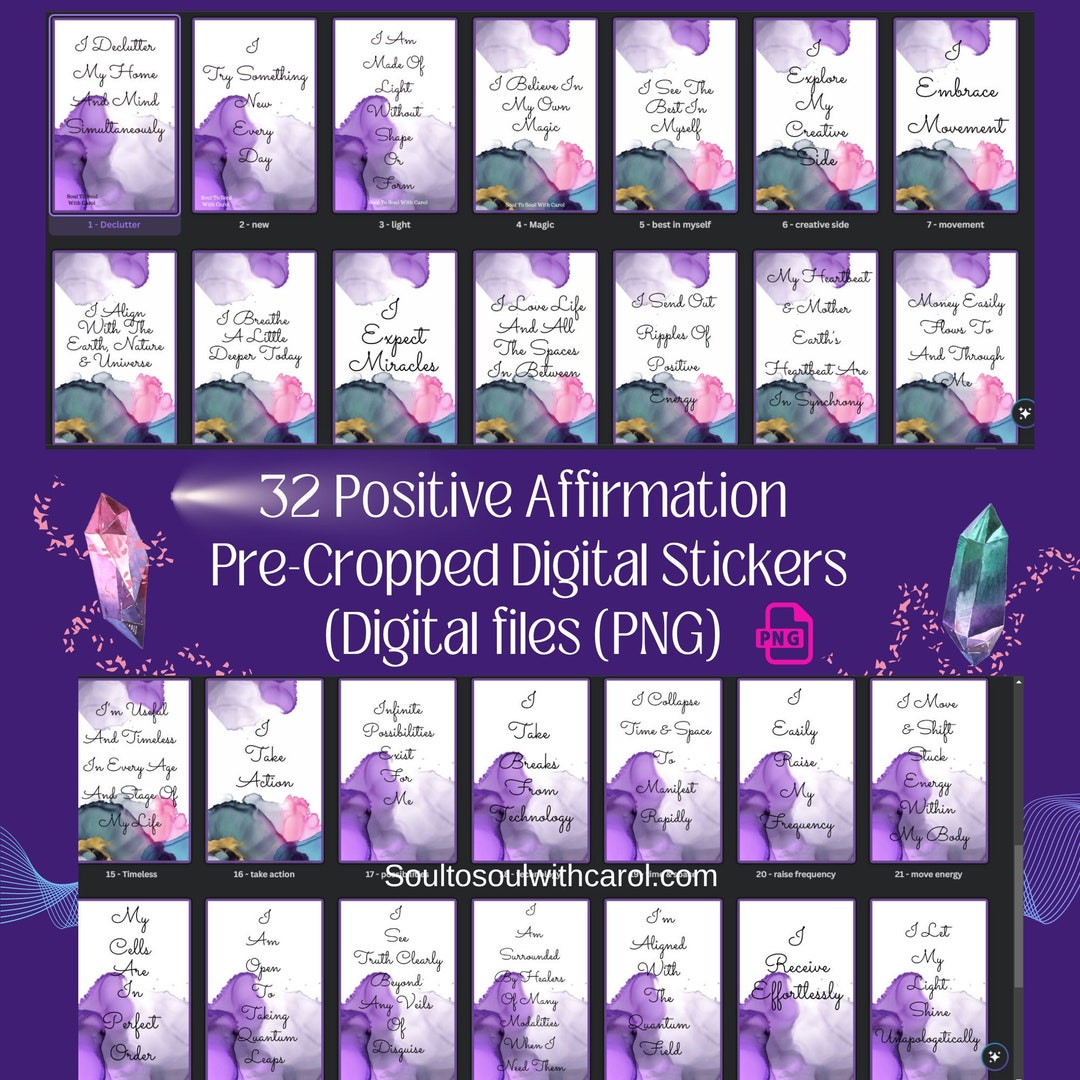 Affirmation Digital Stickers: Pre-cropped PNG Files (digital Download ...