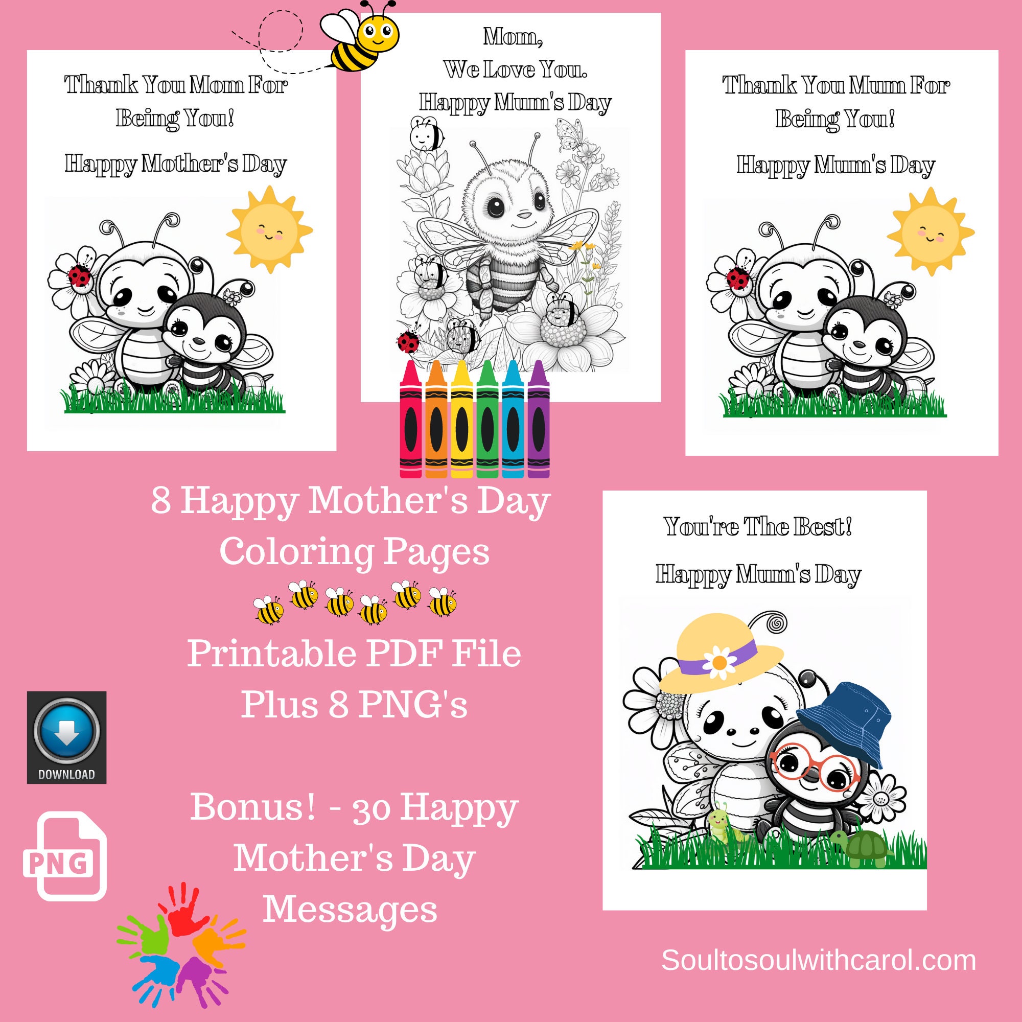 Printable Mother's Day Mom/mum Bee Coloring Pages - Etsy