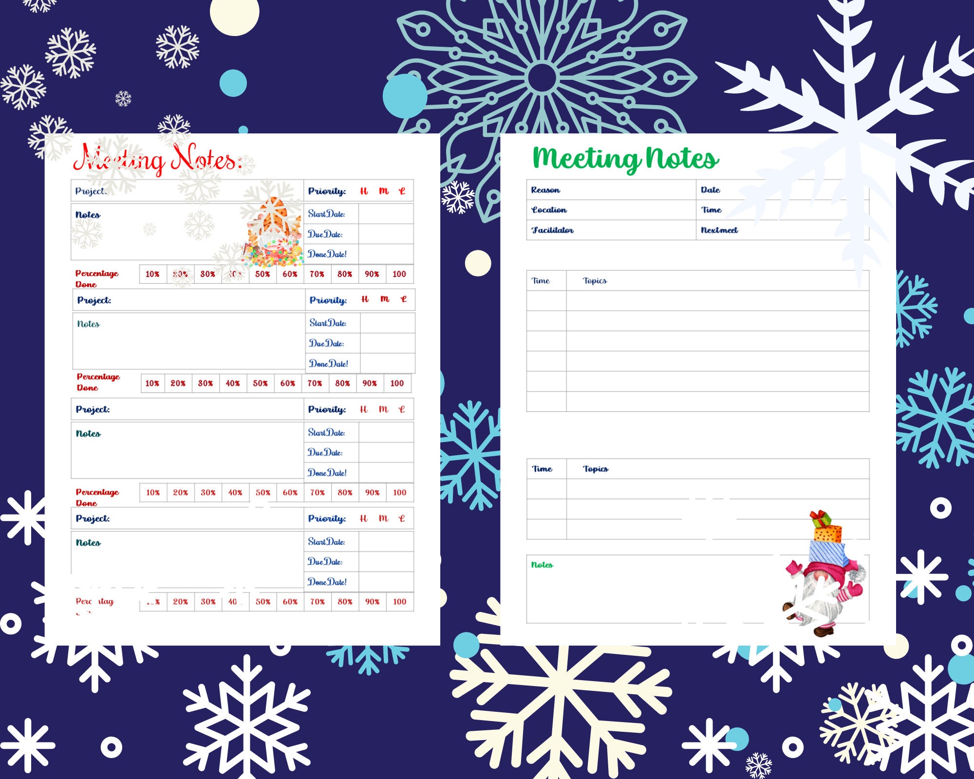 6 Holiday Gnome Note Taking Printable Pages/meeting Notes/holiday ...