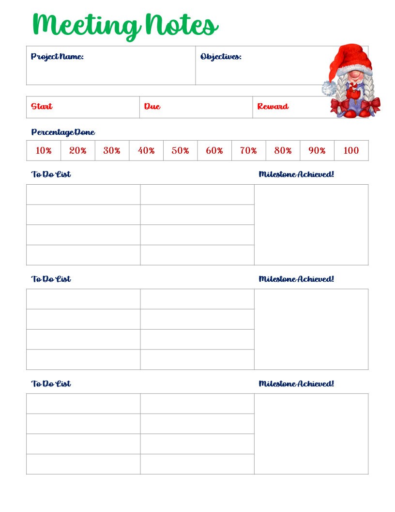 6 Holiday Gnome Note Taking Printable Pages/meeting Notes/holiday ...