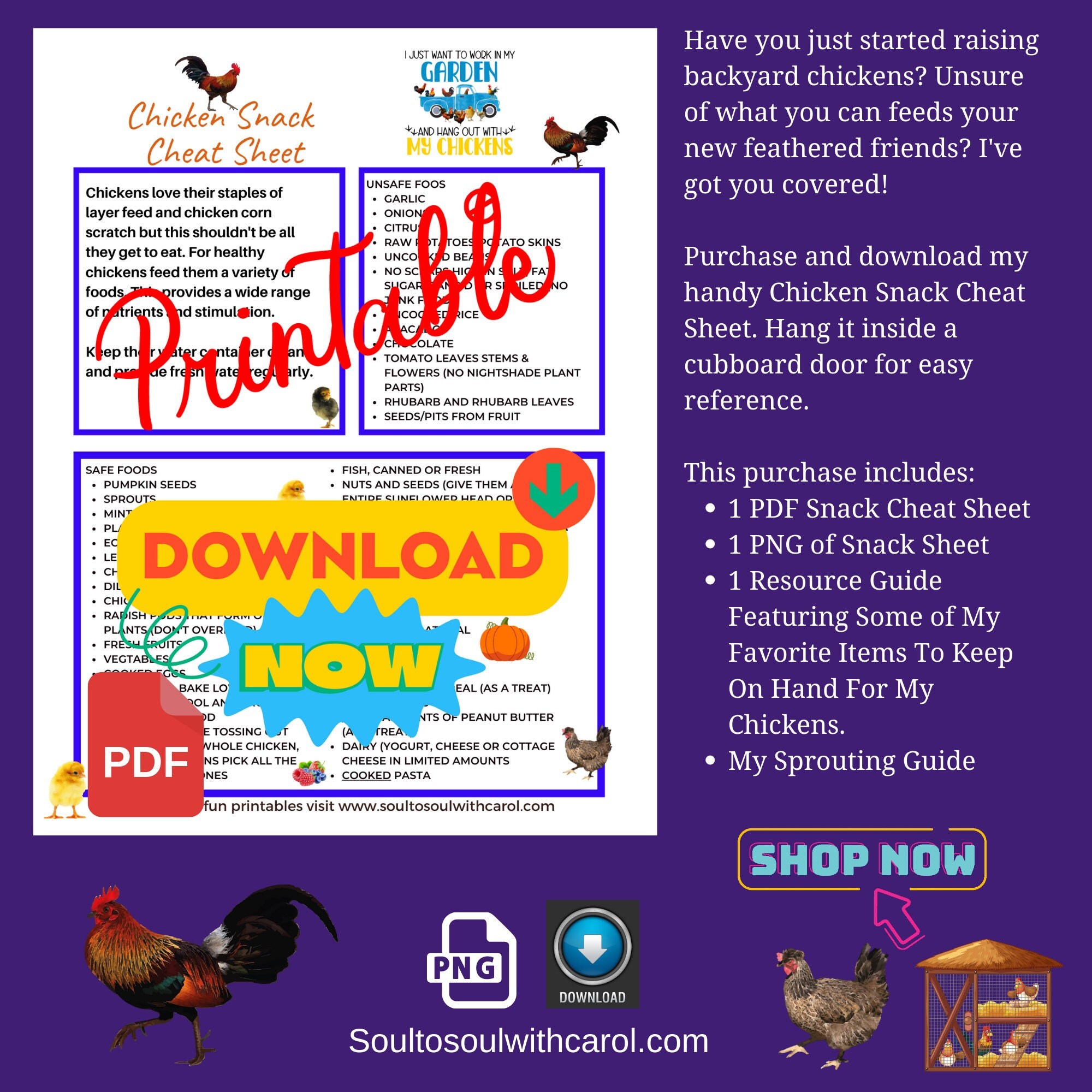 Chicken Snacks Cheat Sheet Printable Plus Bonus Sprouting Guide - Etsy