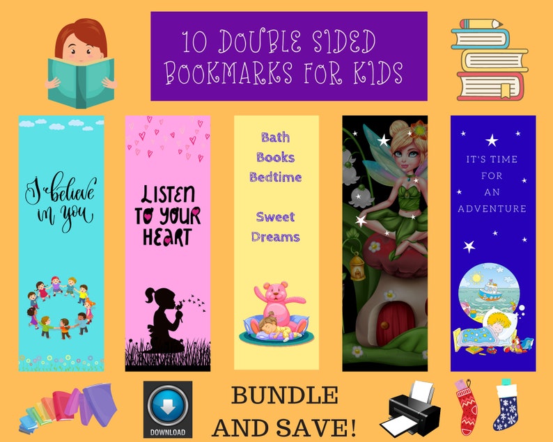Ten Double-sided Bookmarks for Kids, Tweens, Booklovers, Stocking ...