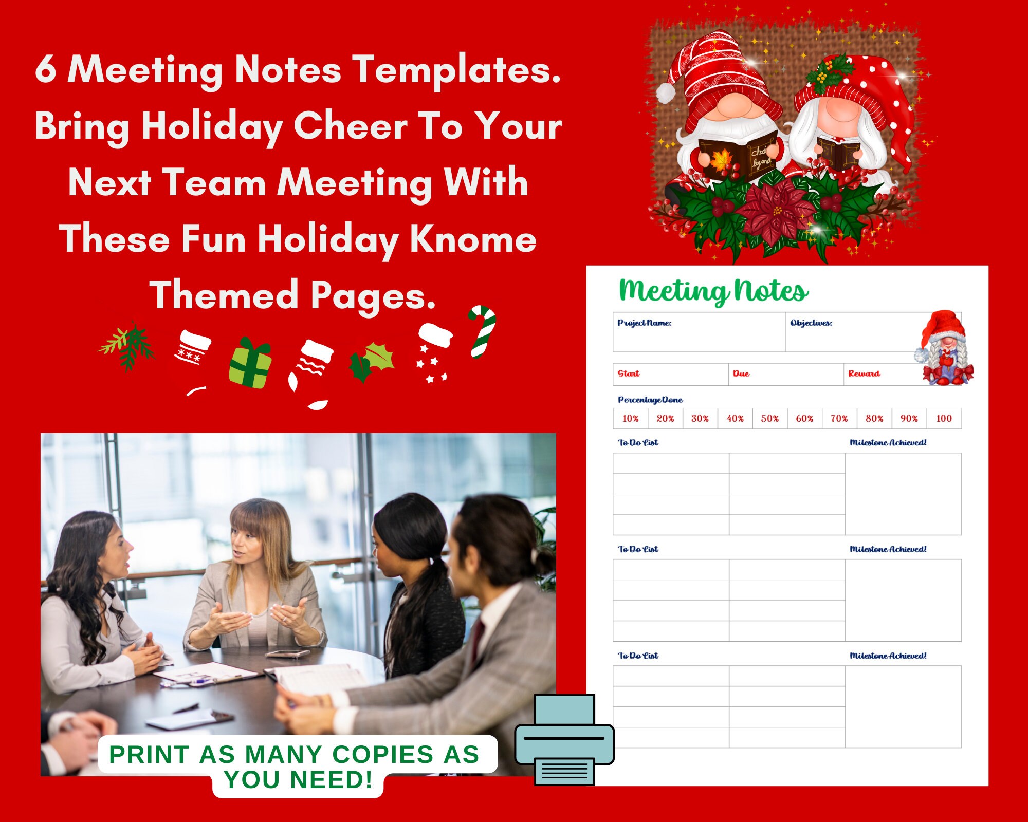 6 Holiday Gnome Note Taking Printable Pages/meeting Notes/holiday ...
