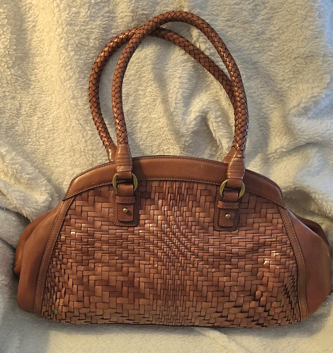 Vintage Designer Cole Haan Woven Leather Handbag Magnetic Closure