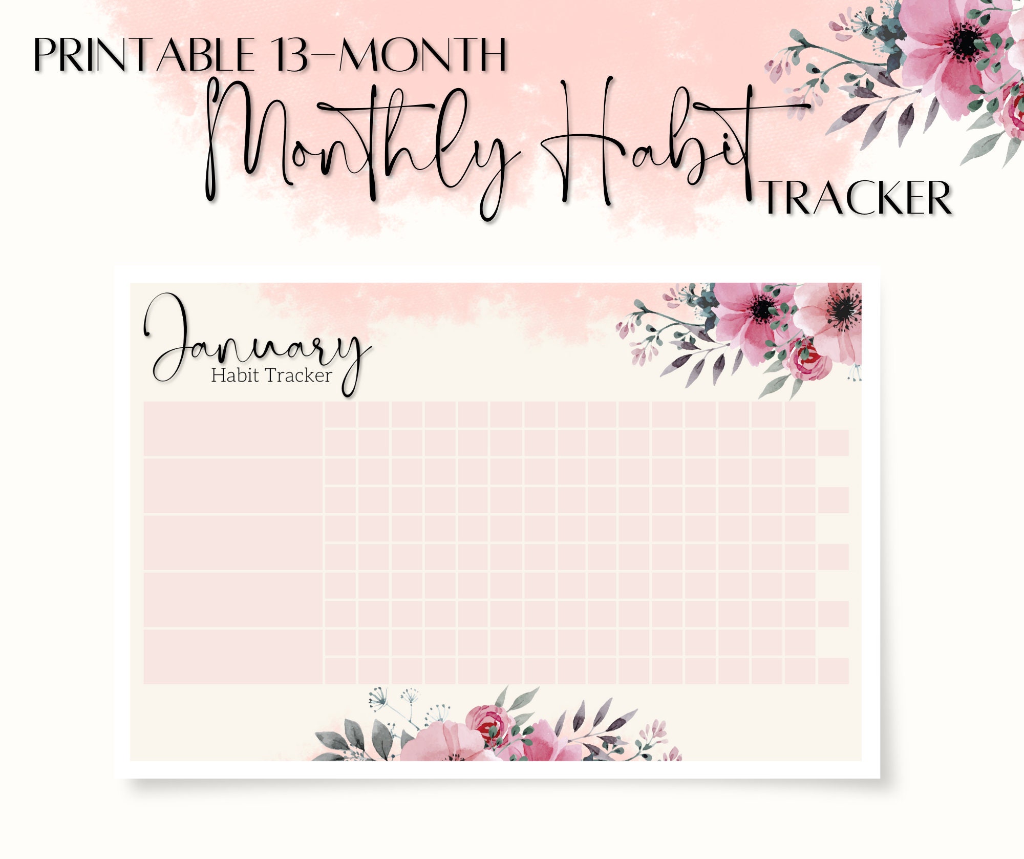 Printable Floral Pink Habit Tracker A4 A5 | PDF Digital Download ...