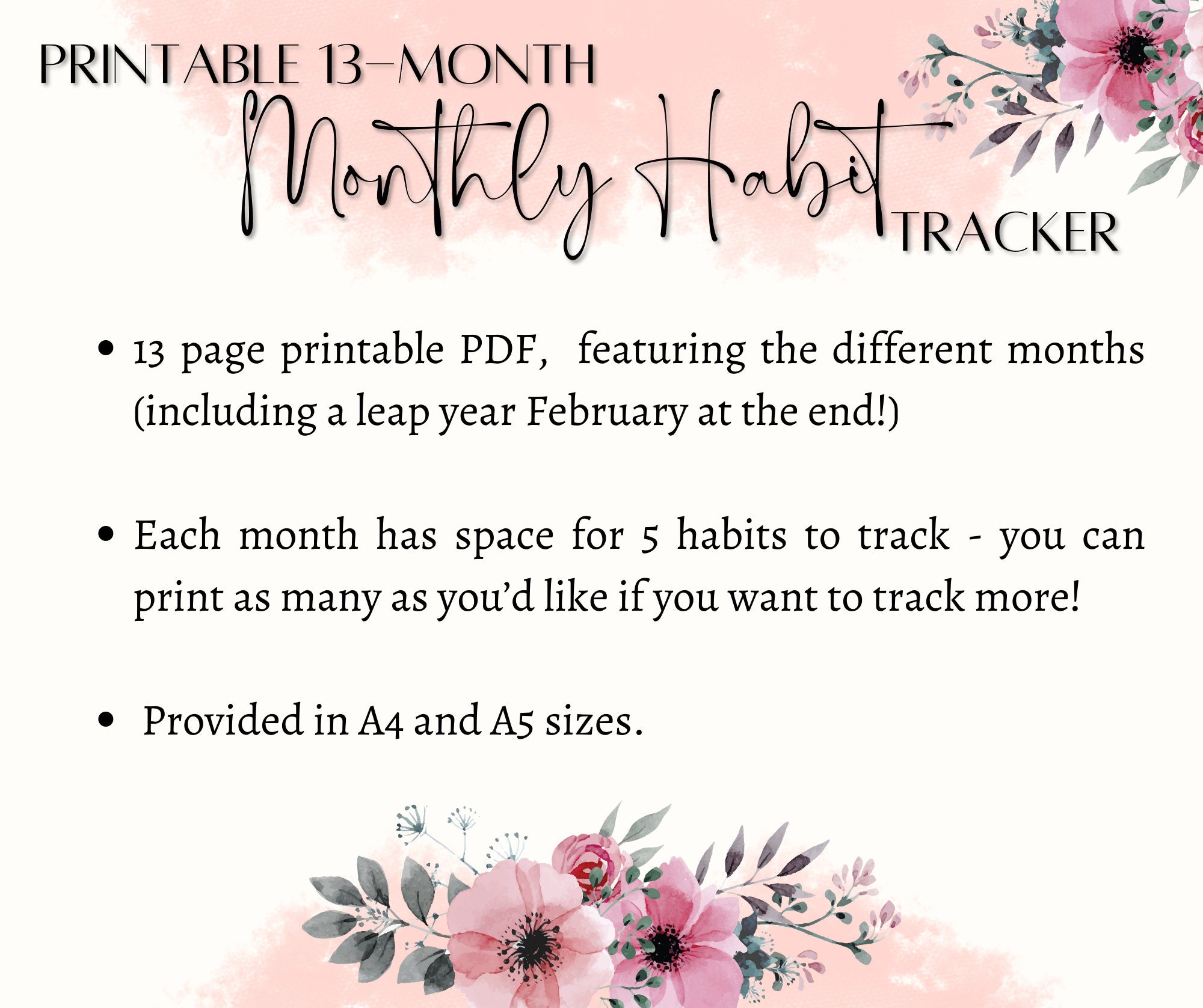 Printable Floral Pink Habit Tracker A4 A5 | PDF Digital Download ...