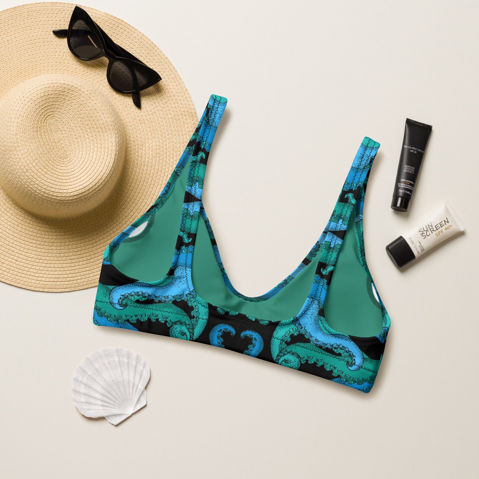 Teal Octopus Tangled Tentacles Recycled Swimsuit Bikini Top - Etsy