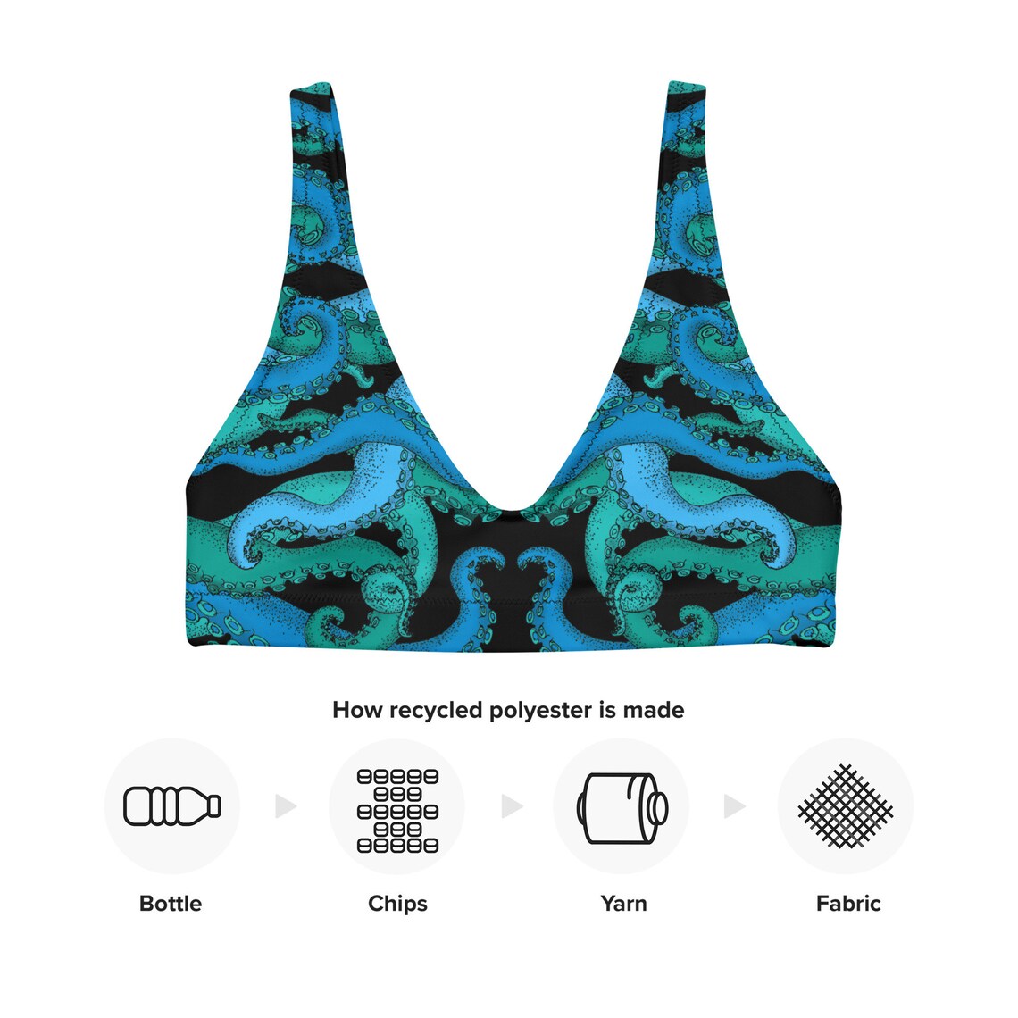 Teal Octopus Tangled Tentacles Recycled Swimsuit Bikini Top - Etsy
