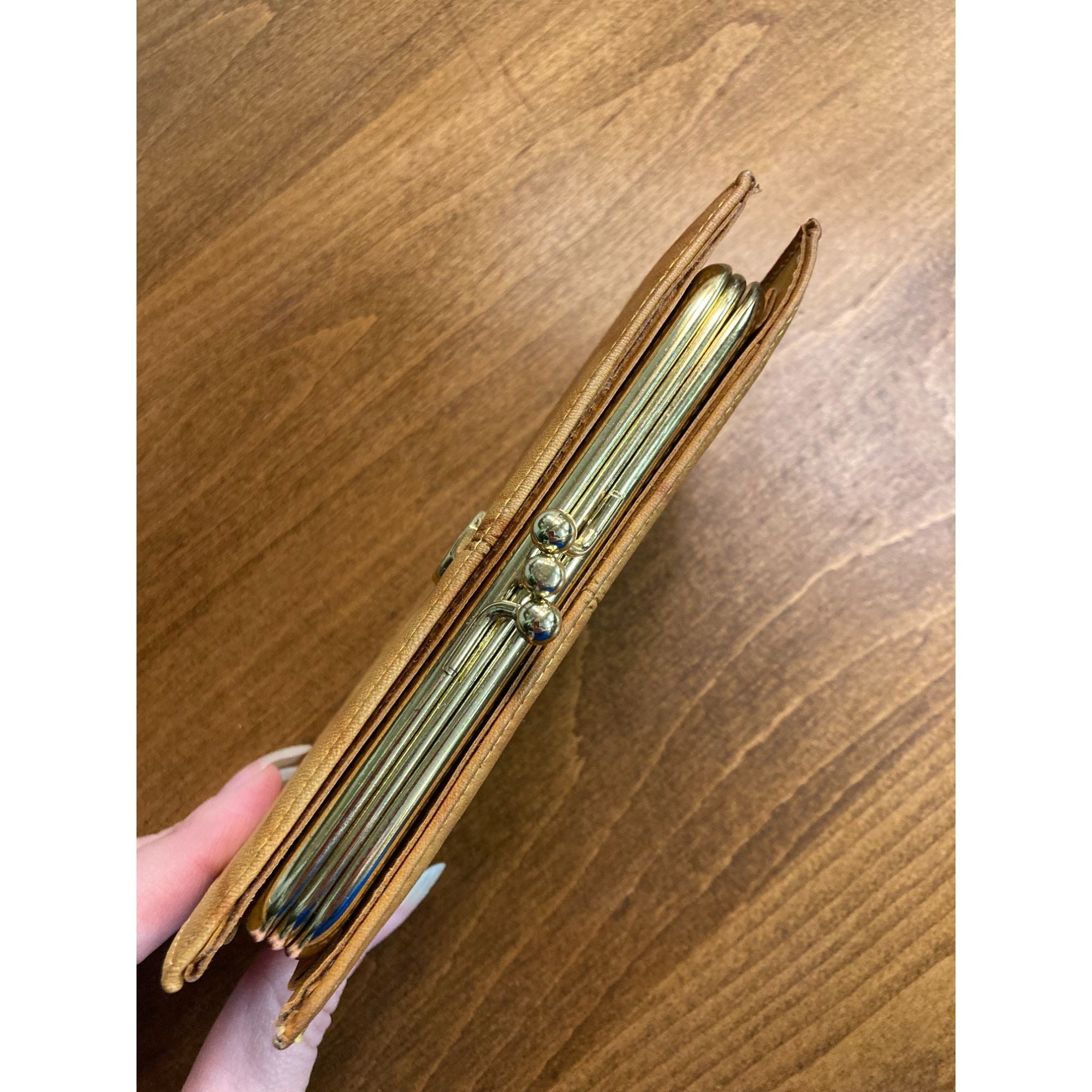 Baronet Tan Leather Kiss Clasp Wallet Clutch - Etsy