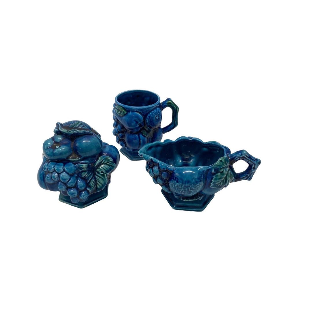Inarco Mood Indigo Blue Fruit Cream Sugar and Mug Set - Etsy