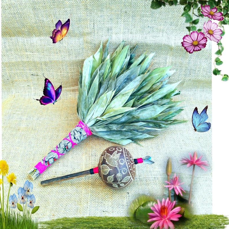 Chacapa + Shipibo Maraca Kit, Rattle, Shaman Tool, Cleansing ...