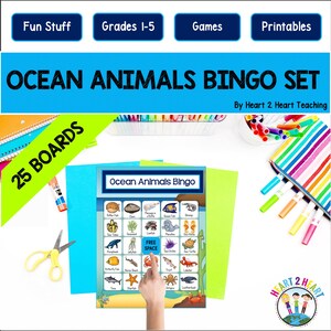 Ocean Animals Printable Bingo Game for Kids 25 Cards Marine Animals Sea ...