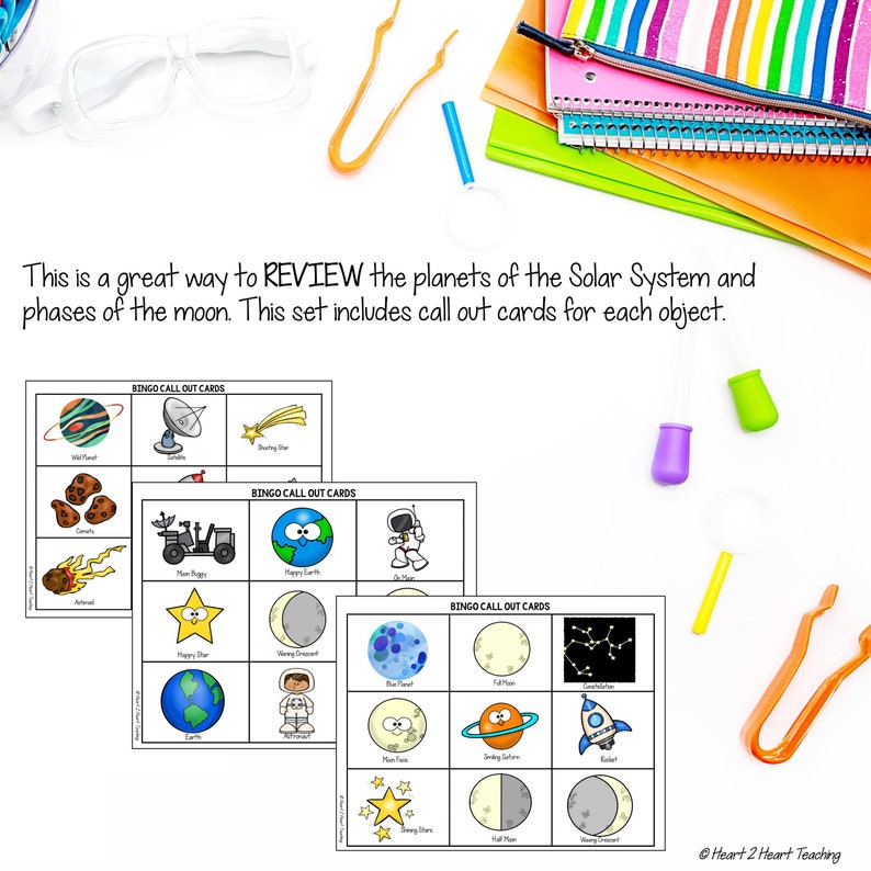 Solar System Printable Bingo Game for Kids 24 Cards Outer Space Bingo ...