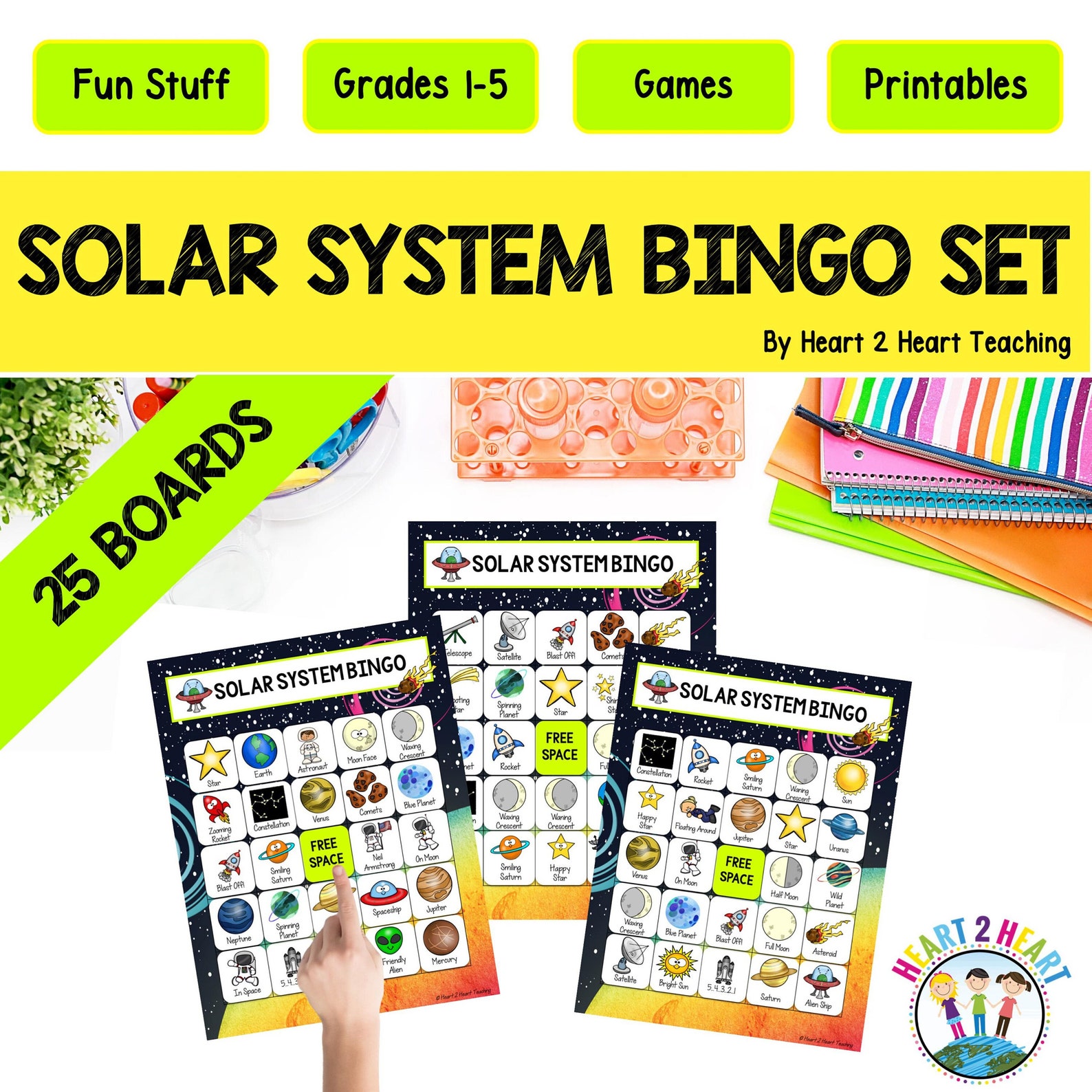Solar System Printable Bingo Game for Kids 24 Cards Outer Space Bingo ...