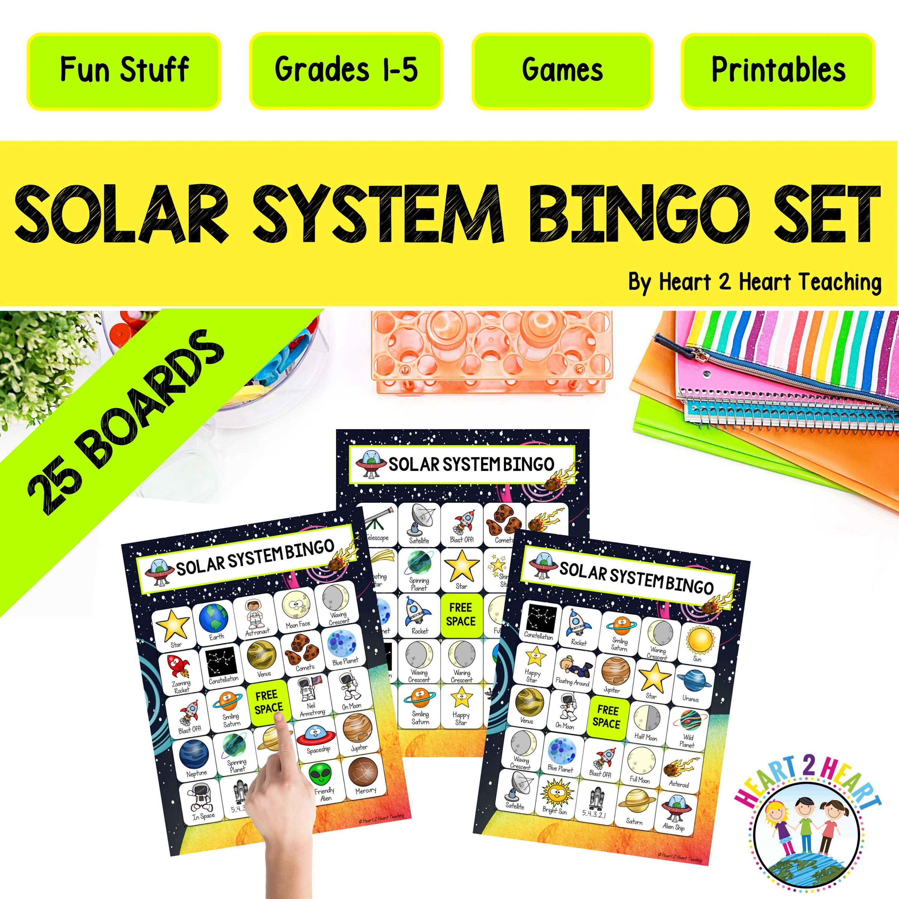 Solar System Printable Bingo Game for Kids 24 Cards Outer Space Bingo ...