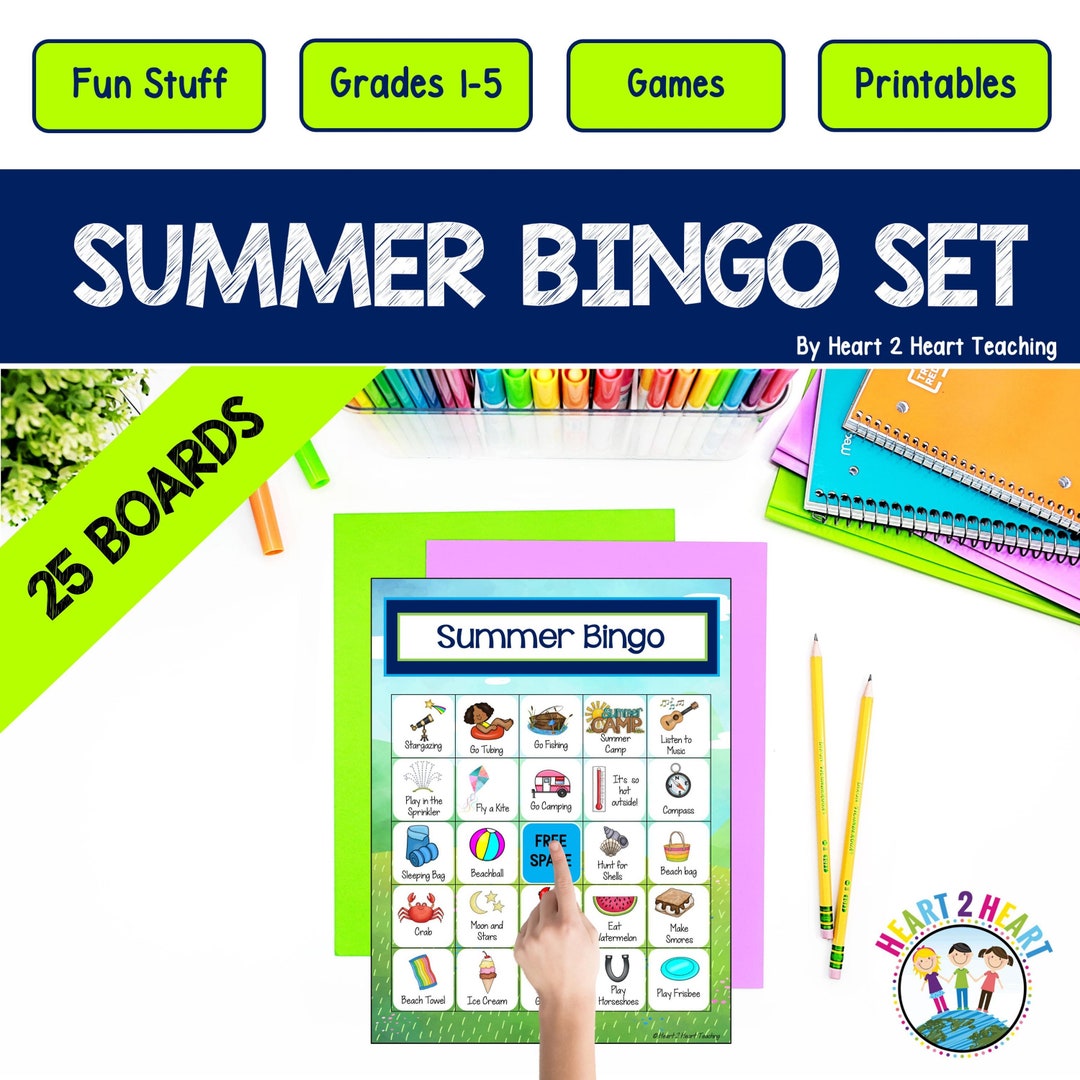 Summer Bingo Game for Kids 25 Cards First Day of Summer Bingo Game ...