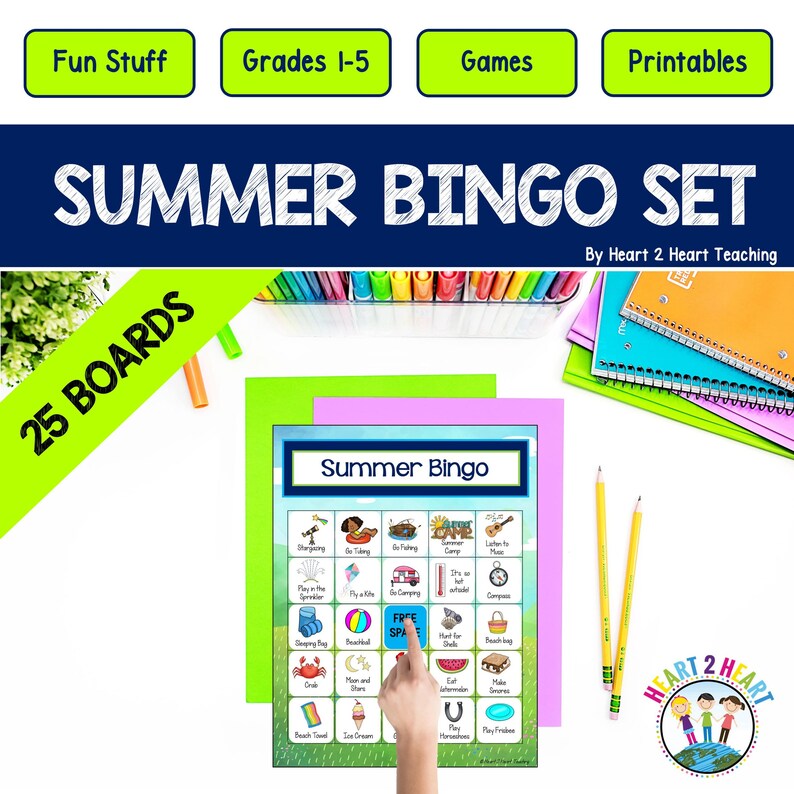 Summer Bingo Game for Kids 25 Cards First Day of Summer Bingo Game ...