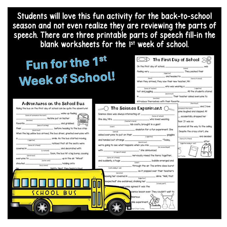 Back to School Mad Libs: Parts of Speech Fill-in Activity (digital ...