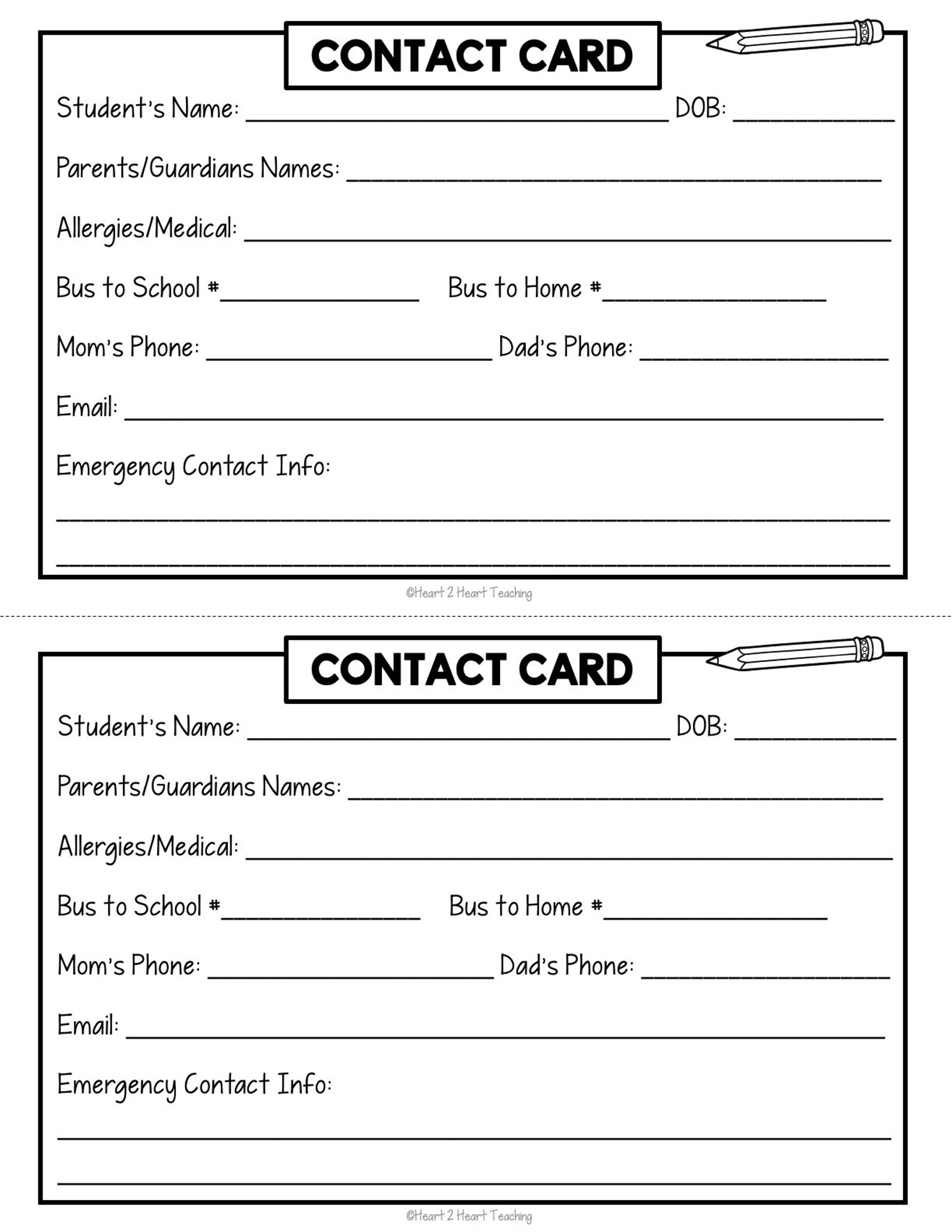 Parent Contact Forms: Student Information Sheet for Teachers (digital ...