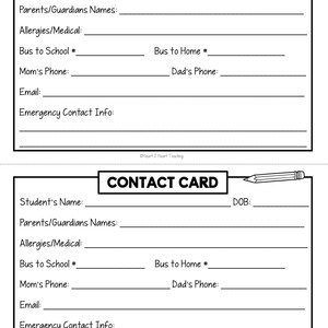 Parent Contact Forms: Student Information Sheet for Teachers (digital ...