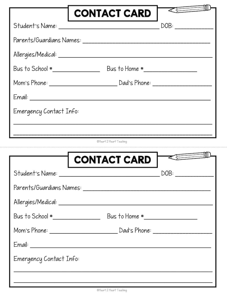 Parent Contact Forms: Student Information Sheet for Teachers (digital ...
