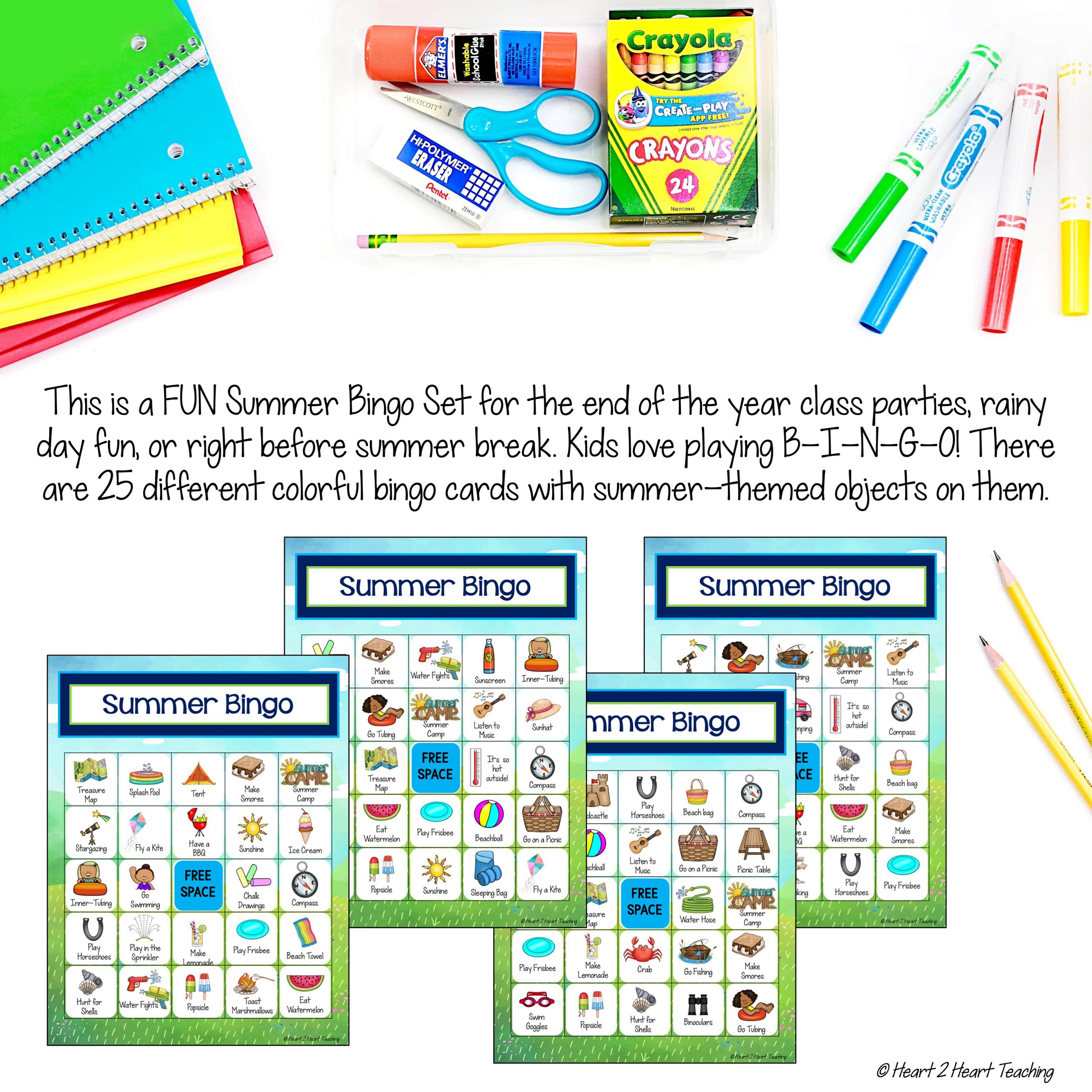 Summer Bingo Game for Kids 25 Cards First Day of Summer Bingo Game ...